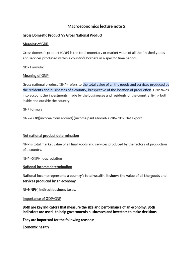 GDP vs GNP: Key Economic Concepts | PDF | Cost Of Living | Gross ...