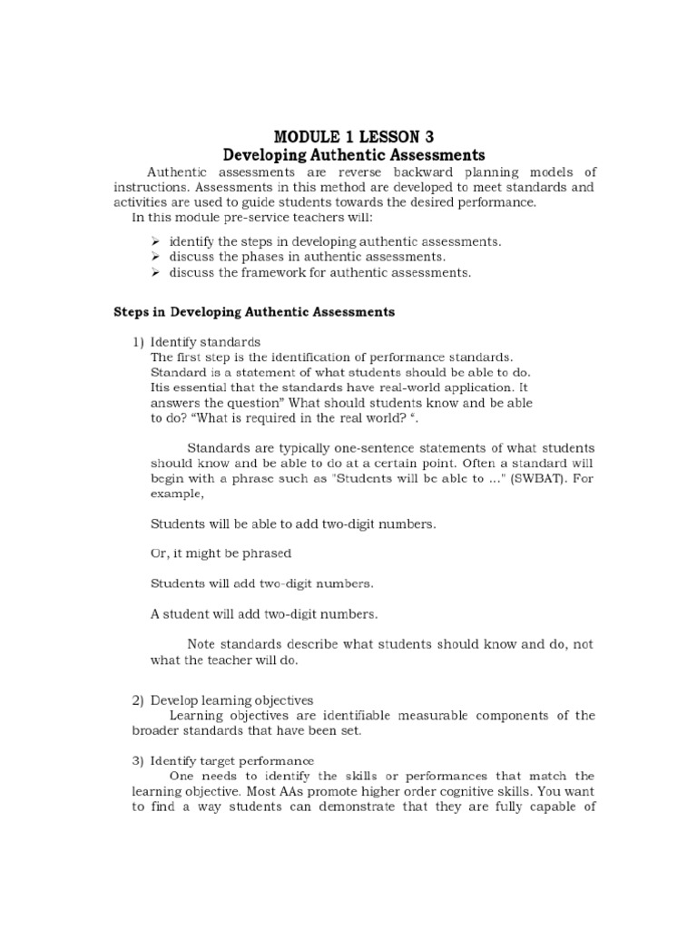 Developing Authentic Assessments | PDF