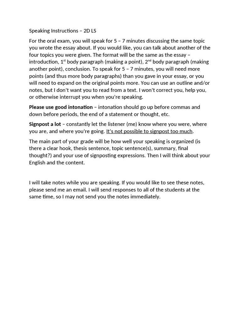 Speaking Instructions - 2D LS | PDF