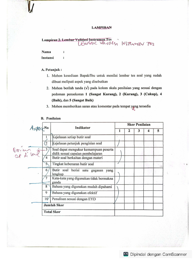 revisi lembar validasi instrumen | PDF