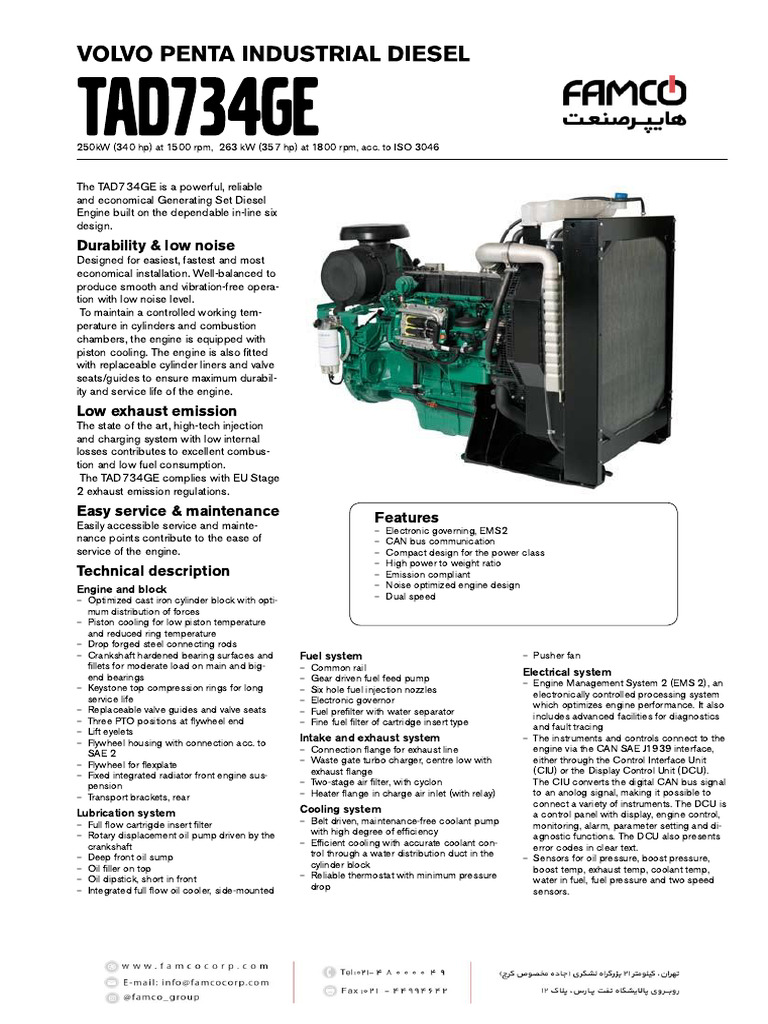Volvo Penta Diesel Engine Tad734ge Catalog | PDF
