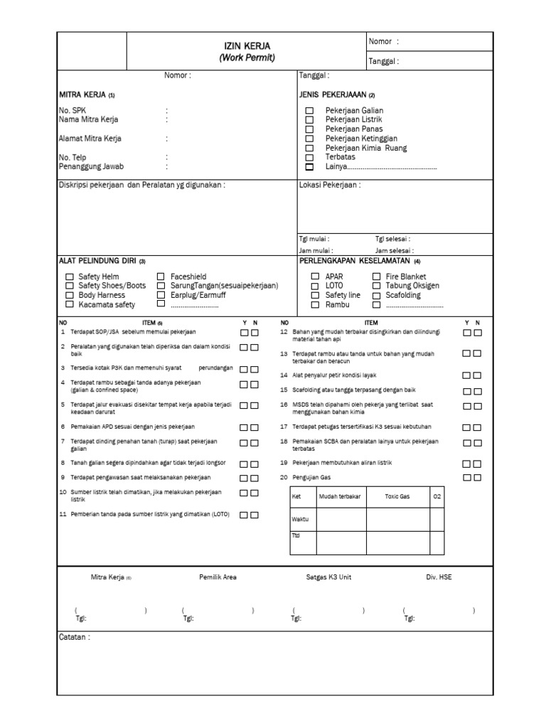 Contoh Form Izin Kerja (Work Permit) | PDF