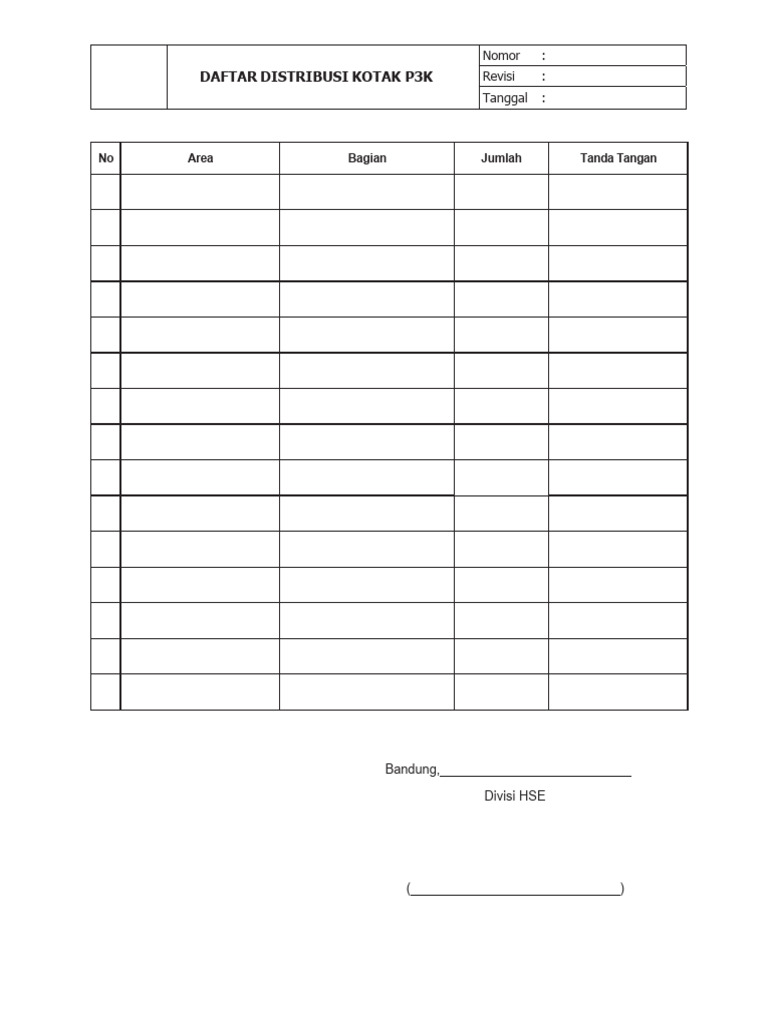 Contoh Form Daftar Distribusi Kotak P3K | PDF