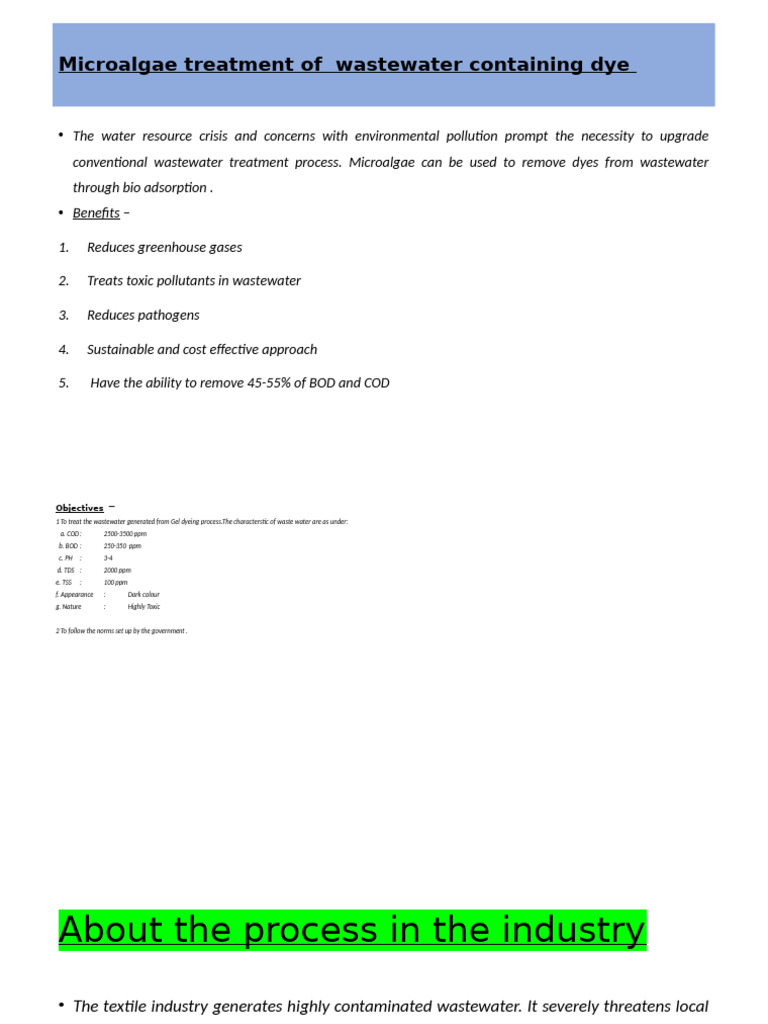 Microalgae for Dye Wastewater Treatment | PDF | Water Pollution ...