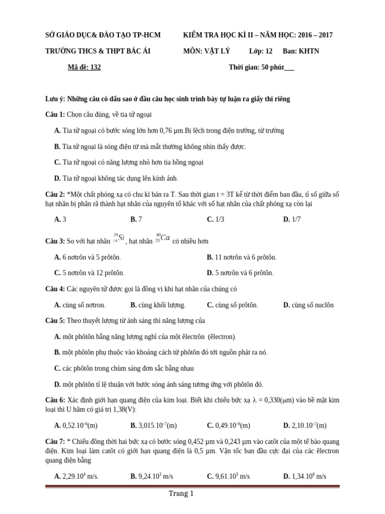 20 de Thi Ly 12 HK 2 Co Dap An | PDF