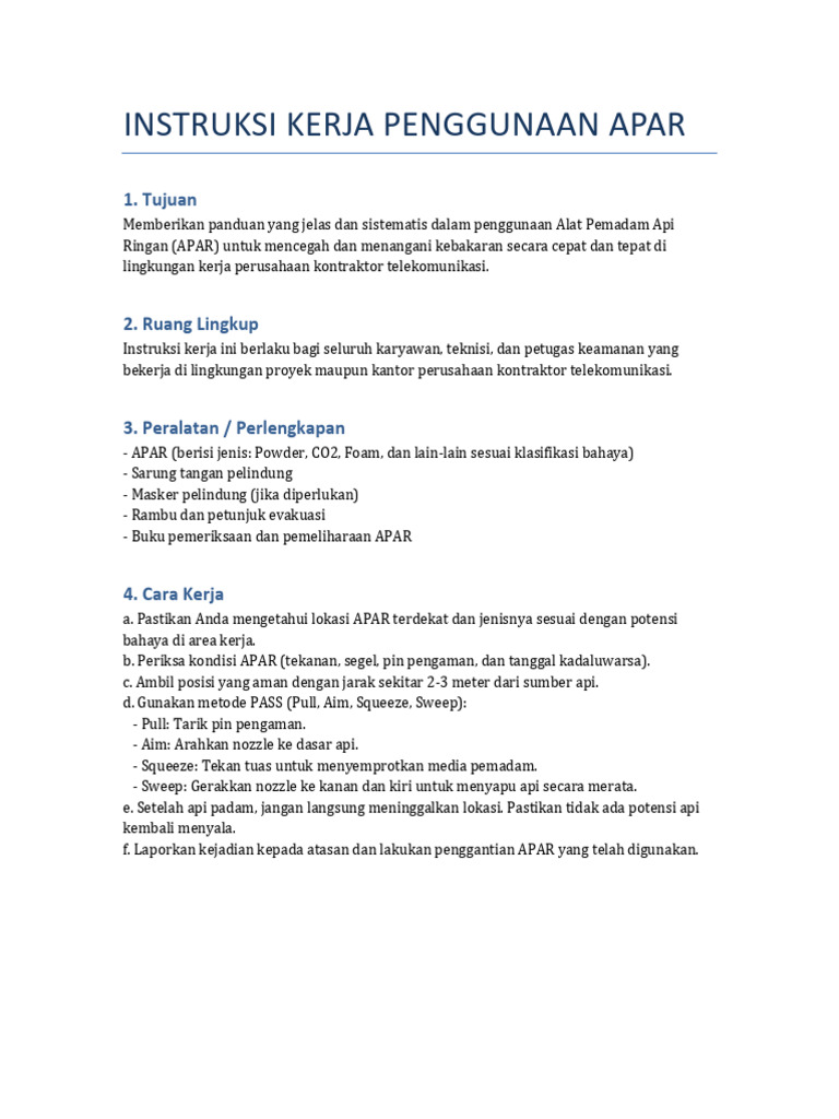 Instruksi Kerja Penggunaan APAR | PDF