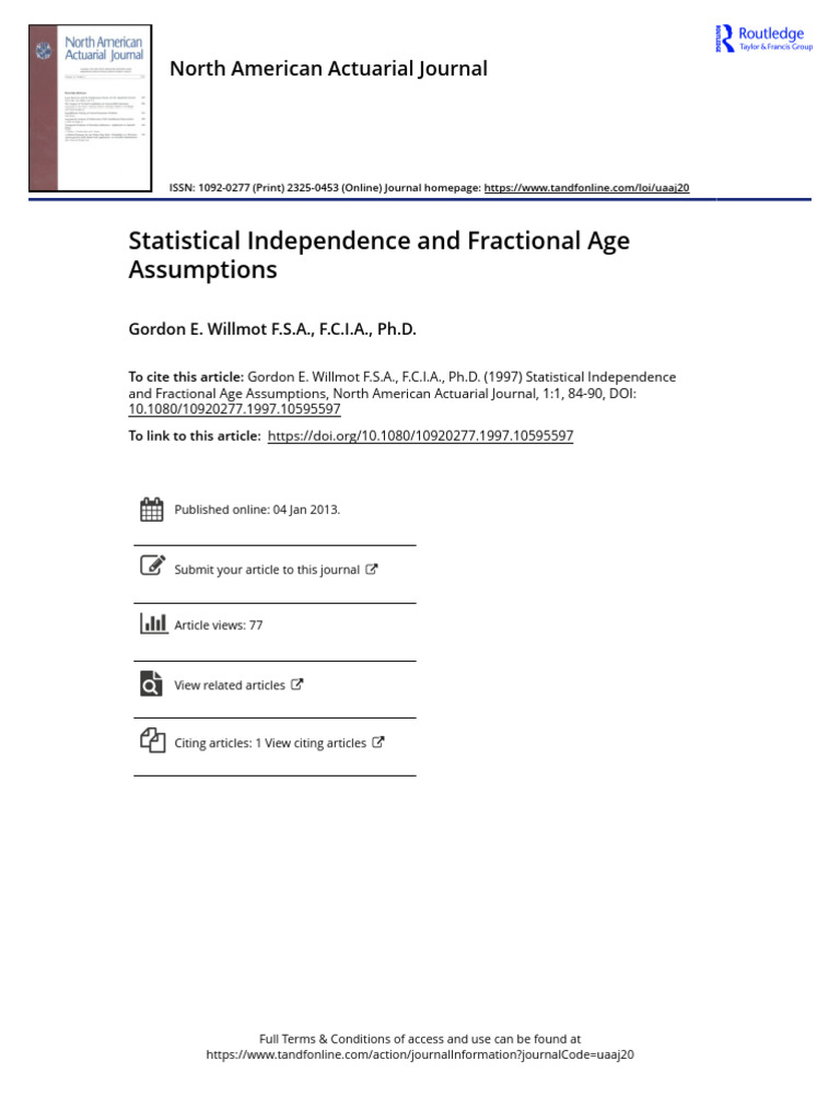 Statistical Independence and Fractional Age Assumptions | PDF | Mathematics | Applied Mathematics