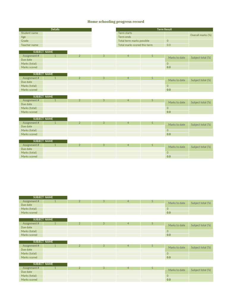 Home Schooling Progress Record1 | PDF