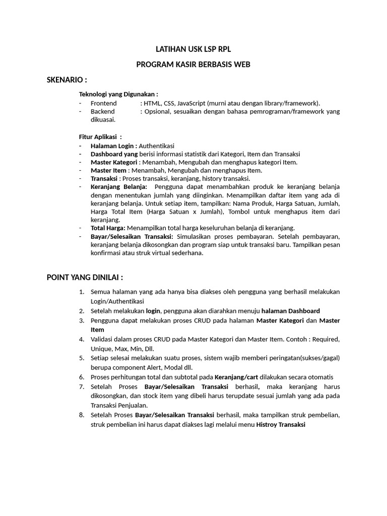 Latihan Praktik Usk Lsp Rpl 2025 | PDF