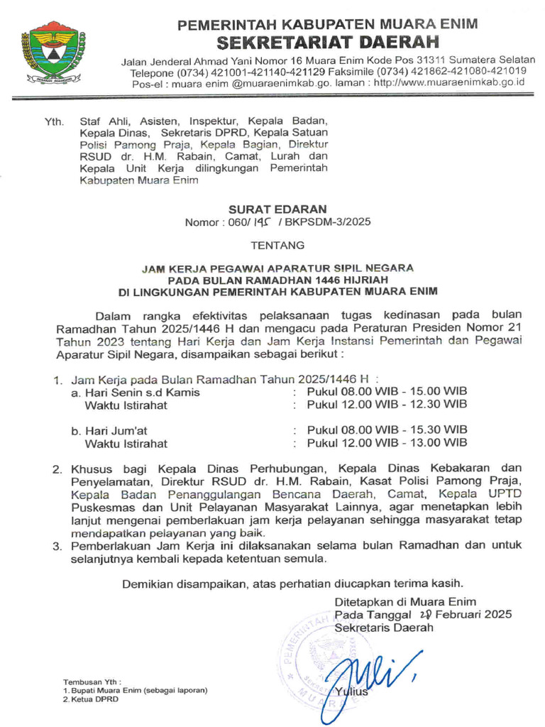 Edaran Jam Kerja Bulan Ramadhan | PDF