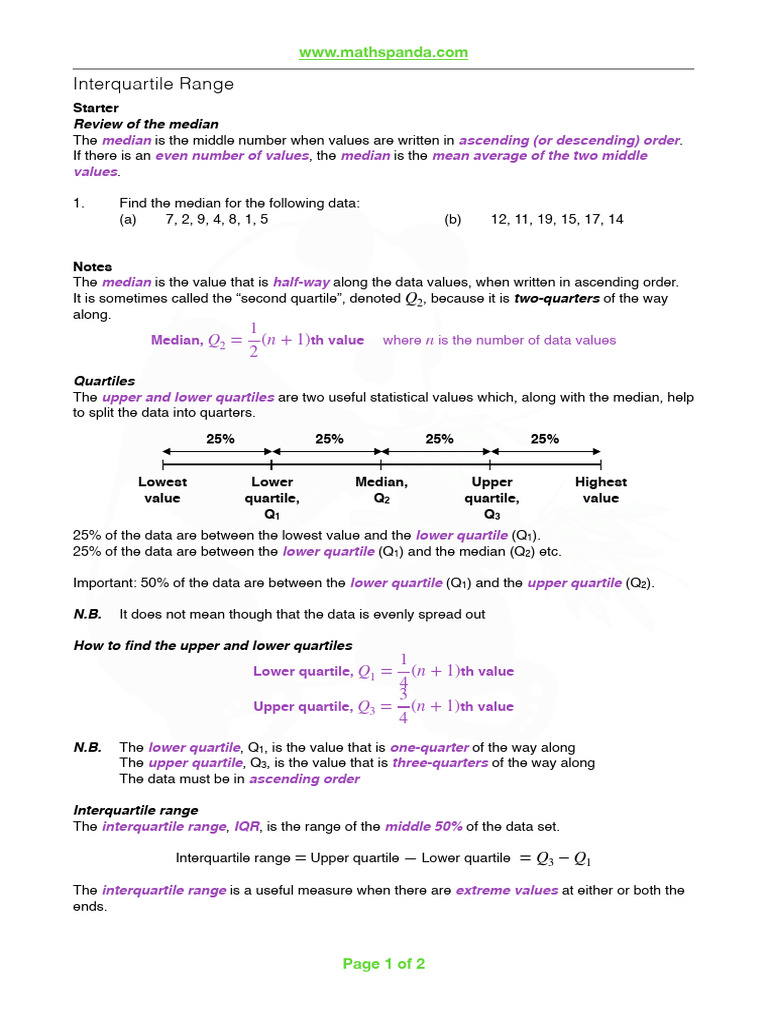 Interquartile Range LESSON | PDF | Quartile | Descriptive Statistics