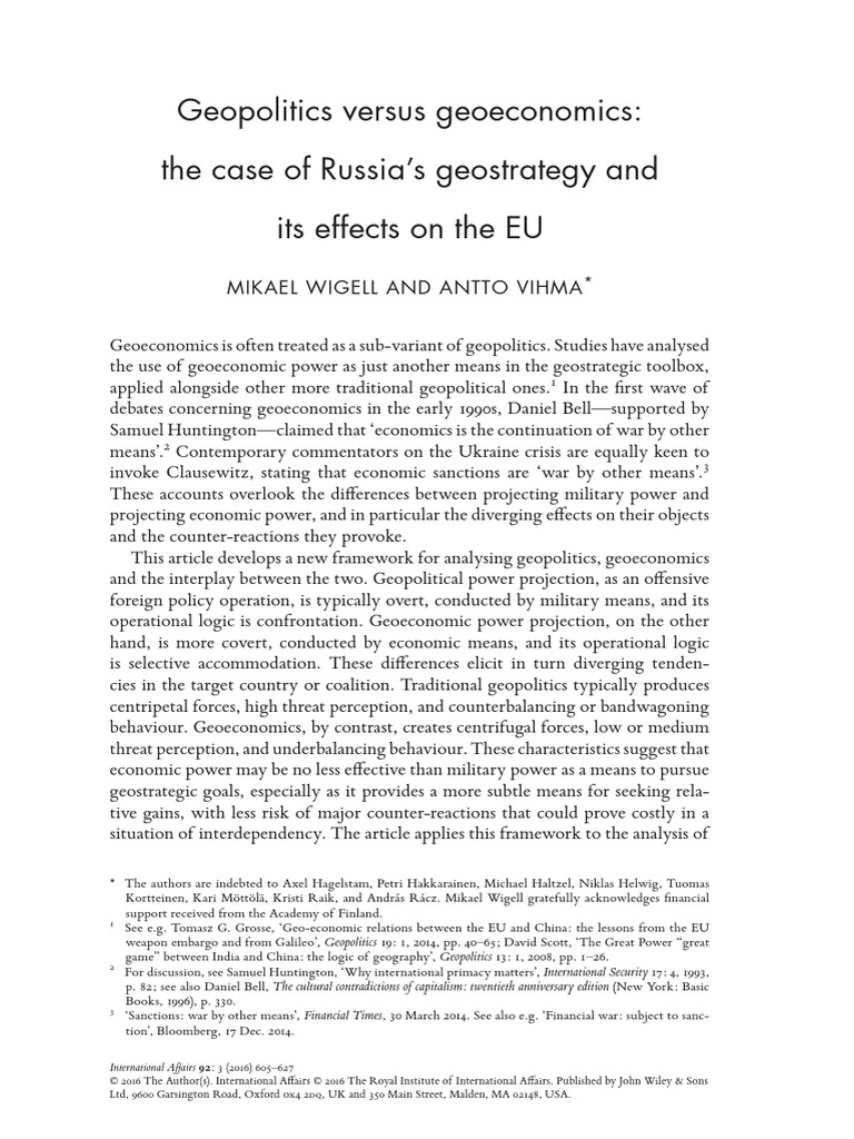 International Affairs - 2016 - WIGELL - Geopolitics Versus Geoeconomics The Case of Russia S ...