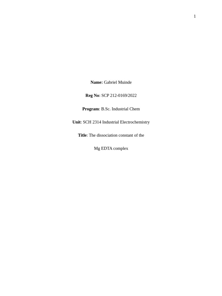 Mg-EDTA Complex Dissociation Constant | PDF | Titration | Chemistry
