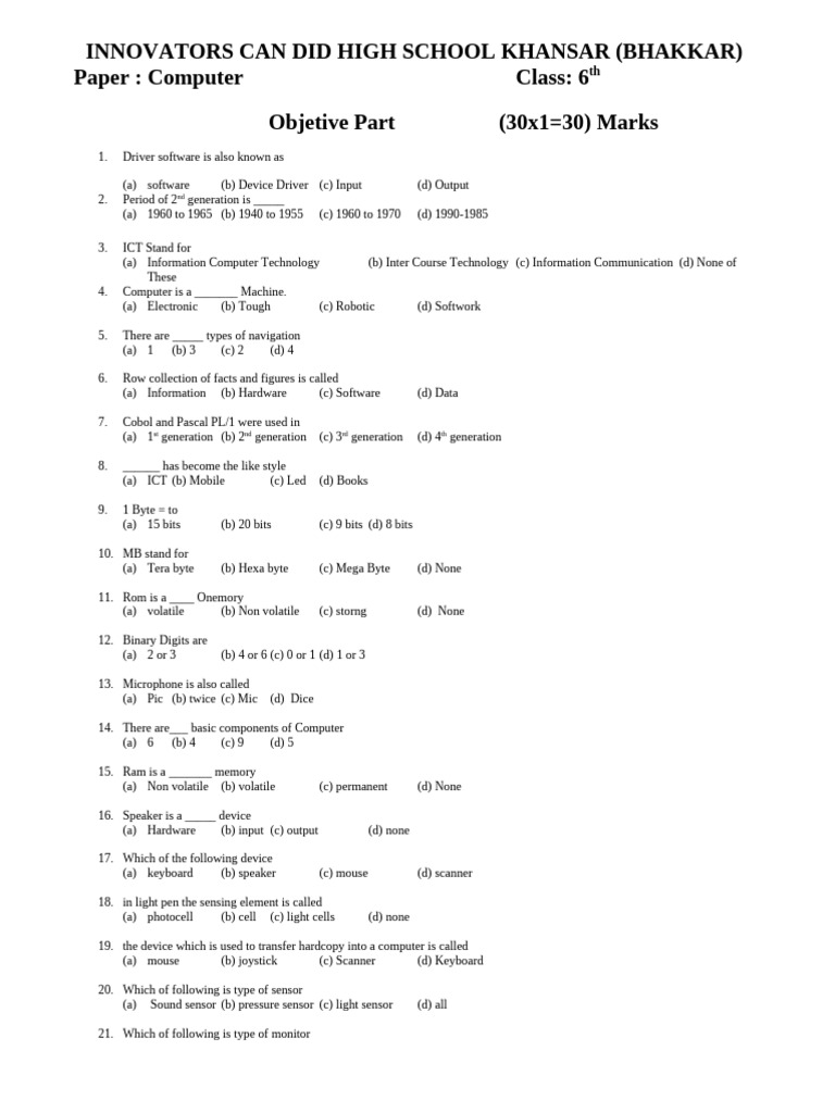 Innovators Can Did High School Khansar (Bhakkar) Paper: Computer Class ...