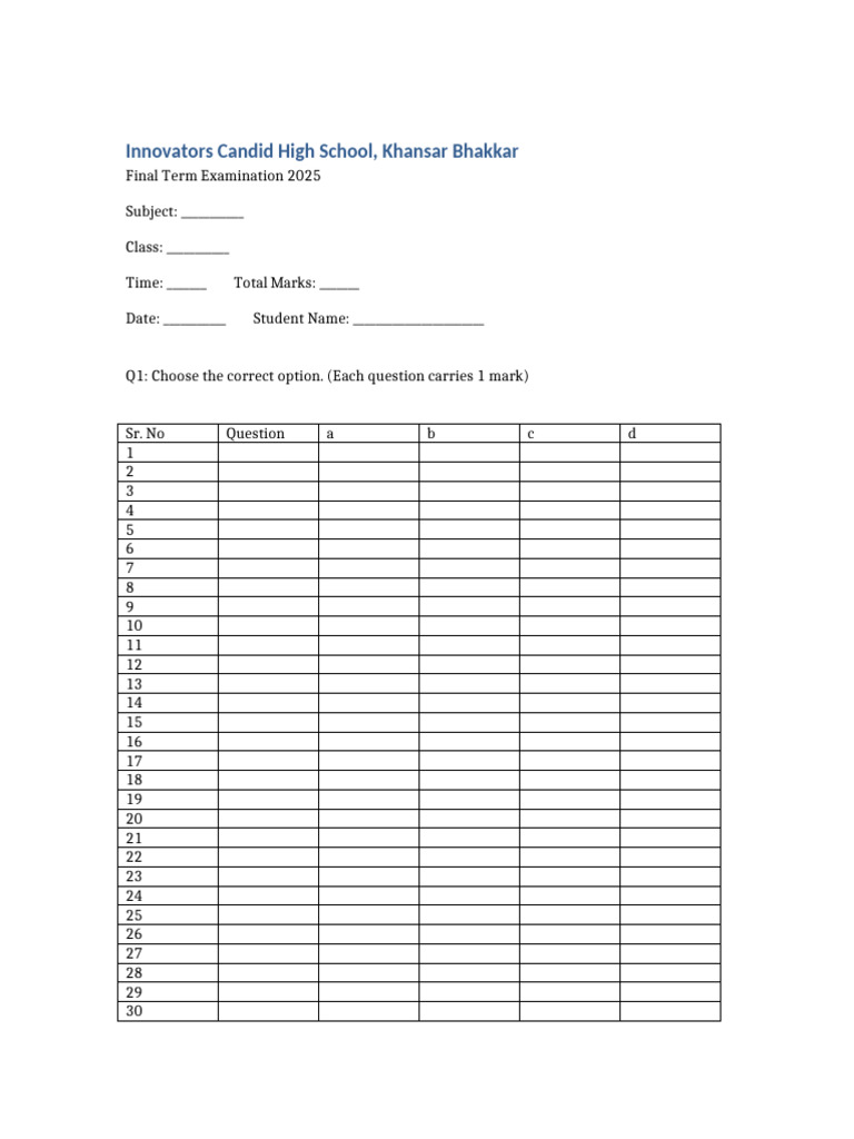 Objective 30 MCQ Template | PDF