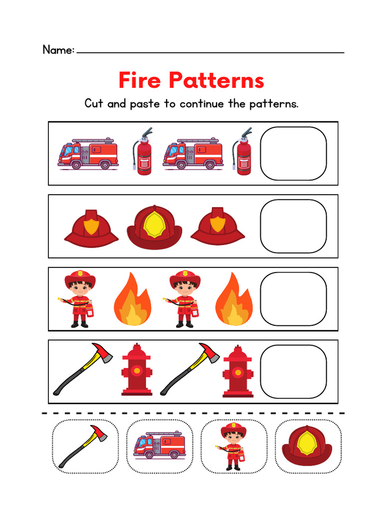 Red and Yellow Fun Fire Patterns Worksheet | PDF