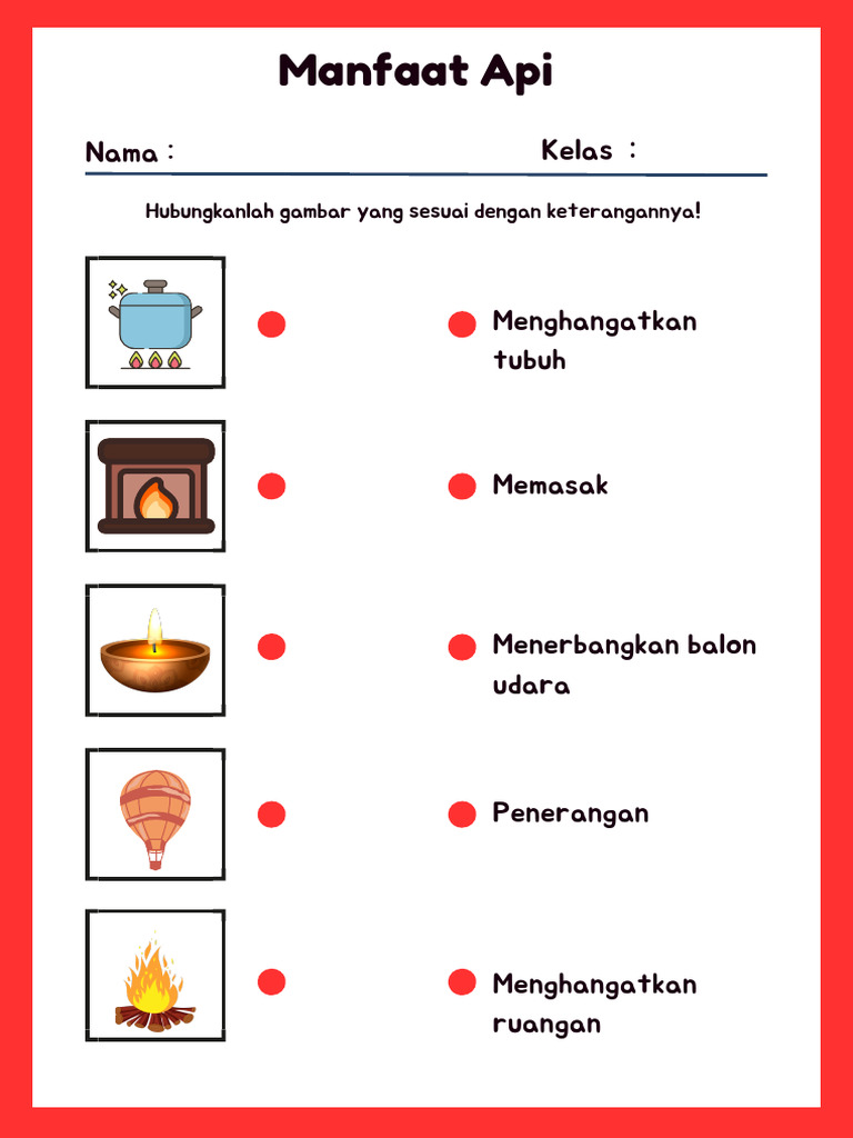 Lembar Kerja TK Tema Air Api Udara Merah Sederhana | PDF