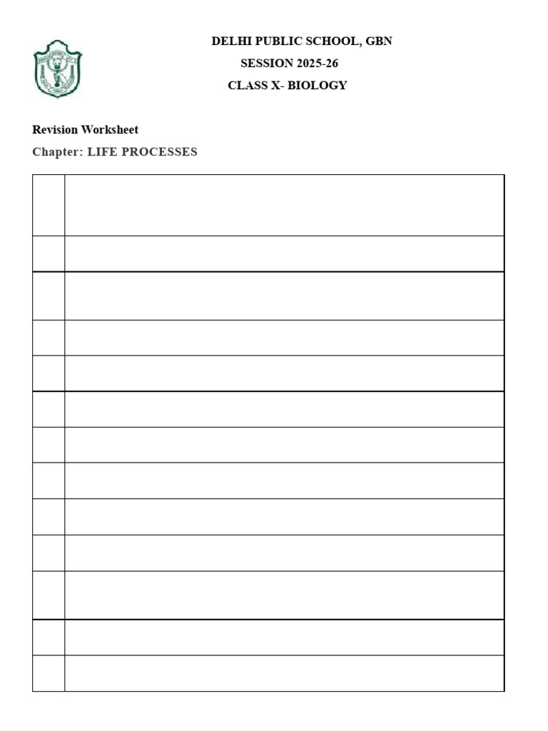 Life Processes Worksheet 202526 2 | PDF | Human Body | Blood