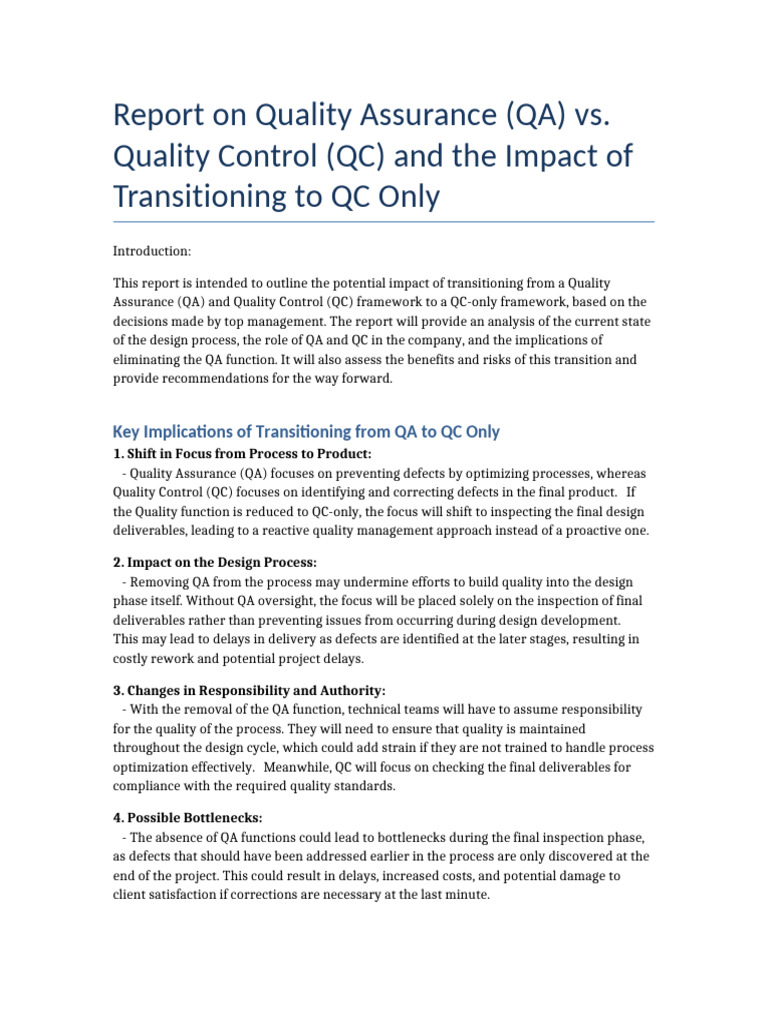 QA Vs QC Impact Report | PDF | Quality Assurance | Business