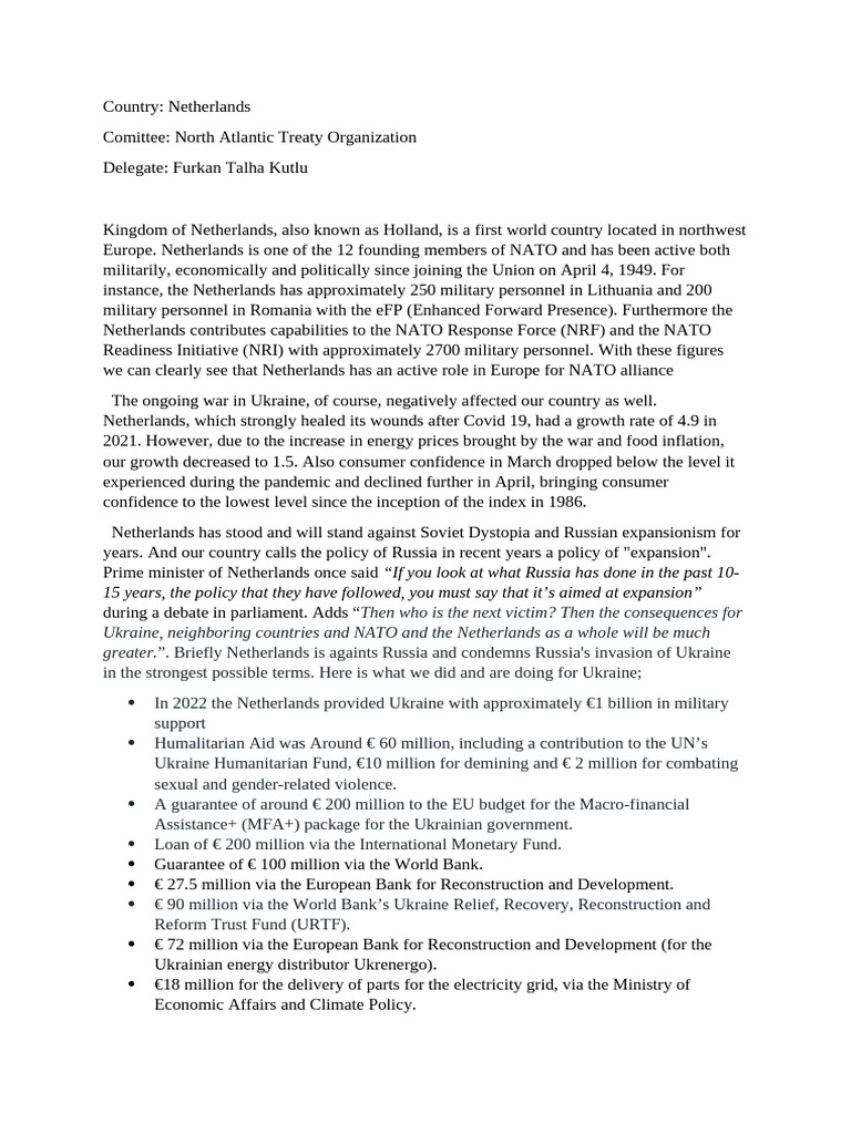 Nato - Netherlands Position Paper 1 | PDF | Ukraine | Nato