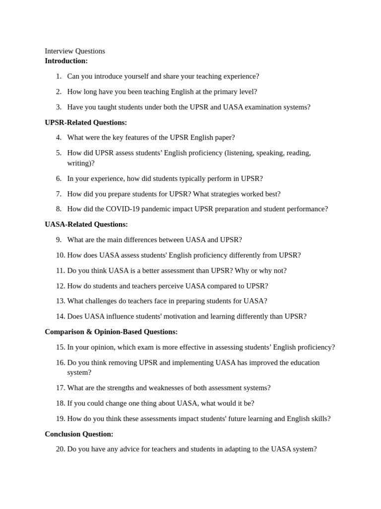 English Assessment Interview Questions Guide | PDF