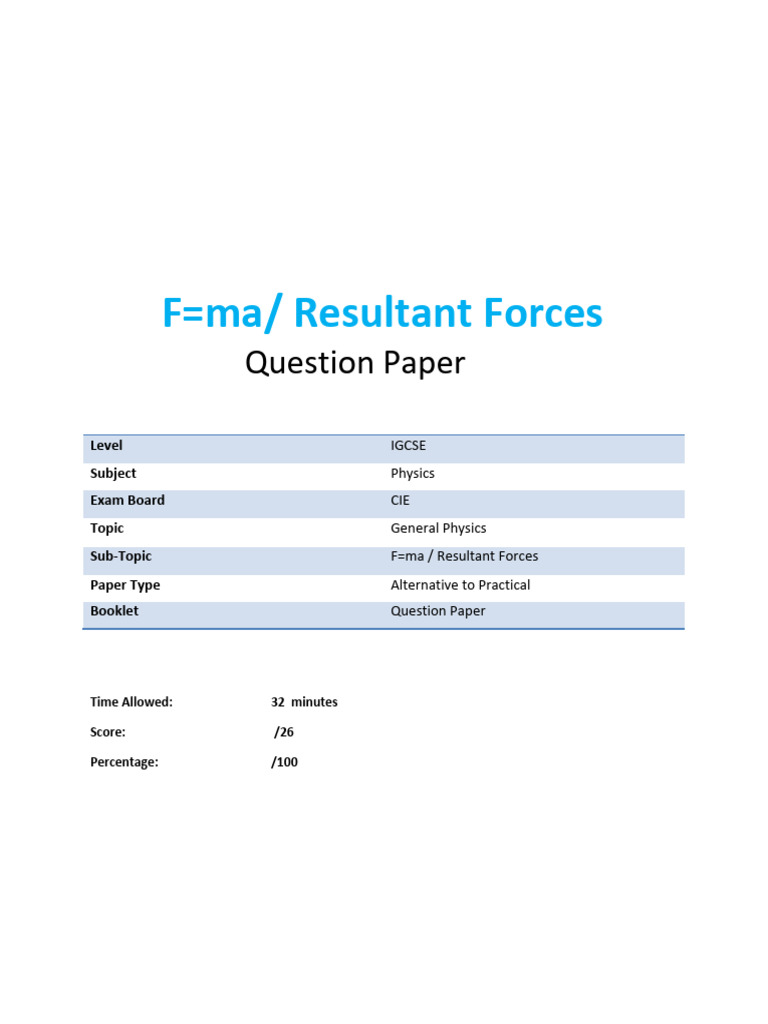 152 - F Ma Resultant Forces - Cie Igcse Physics Practical QP | PDF ...
