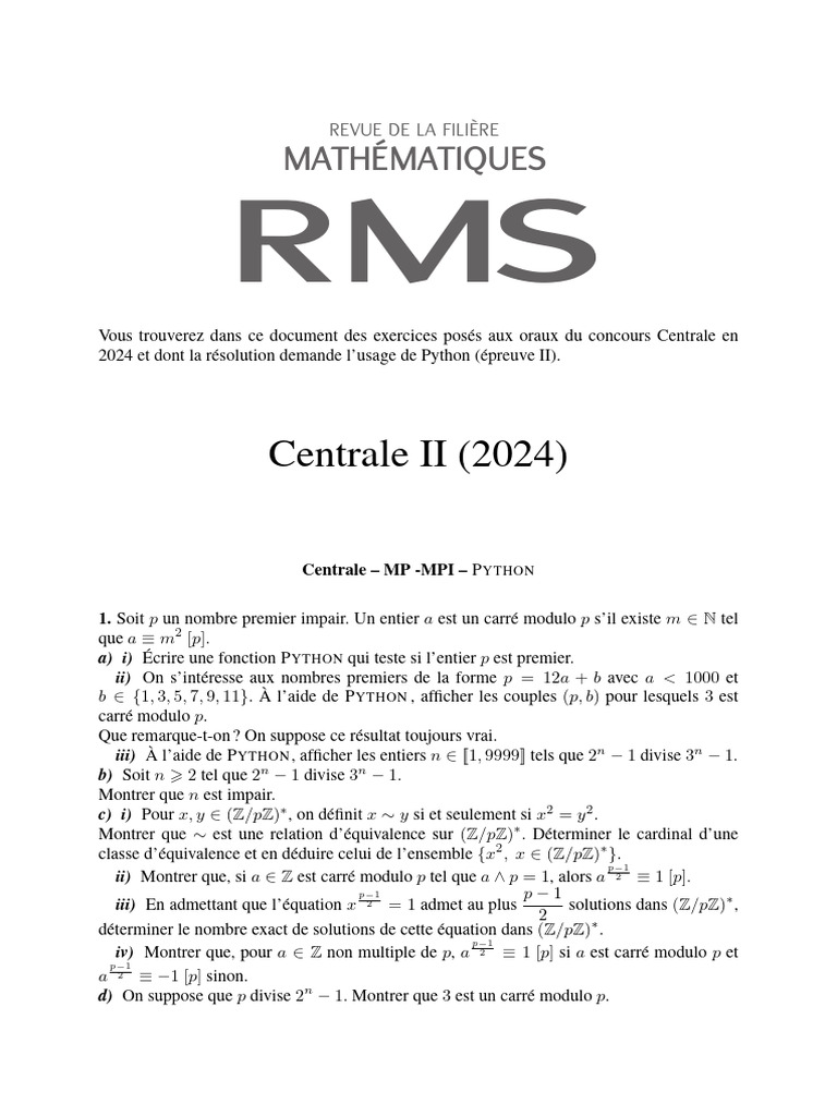Centrale-python 2024 | PDF | Matrice (Mathématiques) | Algèbre générale