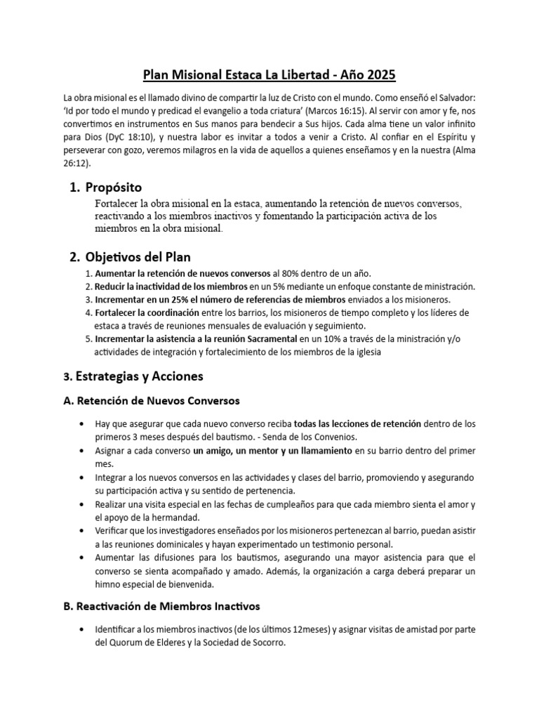 Plan Misional Estaca La Libertad 2025 | PDF | Misionero