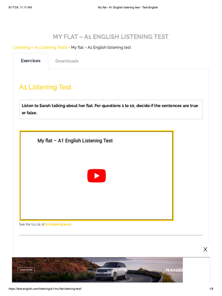A1 Listening Test: My Flat | PDF