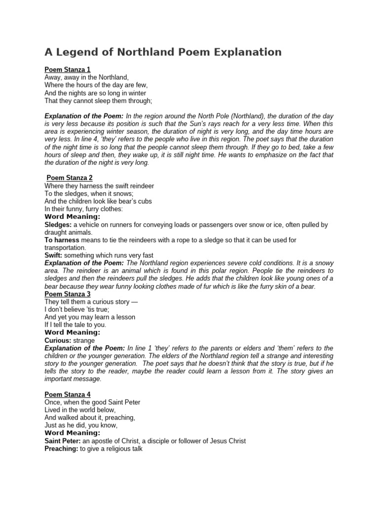 A Legend of Northland Poem Explanation | PDF | Sled | Poetry