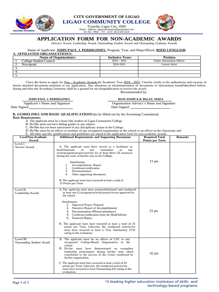Barde-Non Academic Award | PDF | Academia | Educational Stages