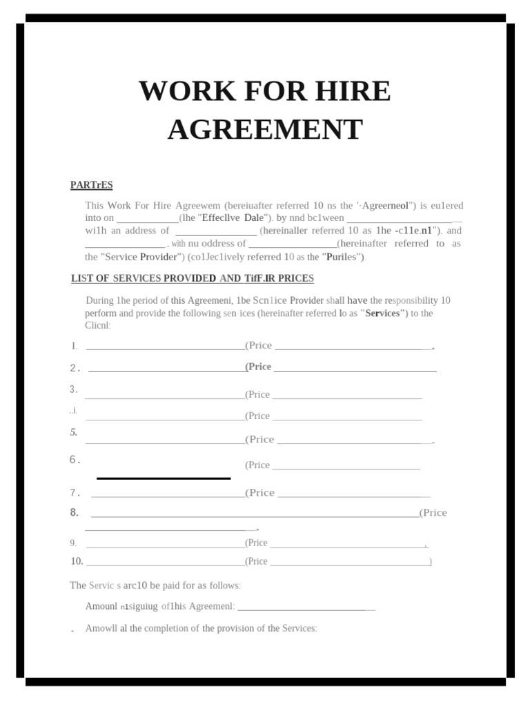 Work for Hire Agreement Template | PDF