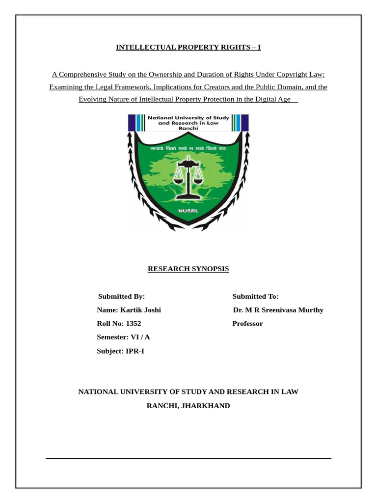 IPR-1 Research Synopsis | PDF | Trademark | Copyright