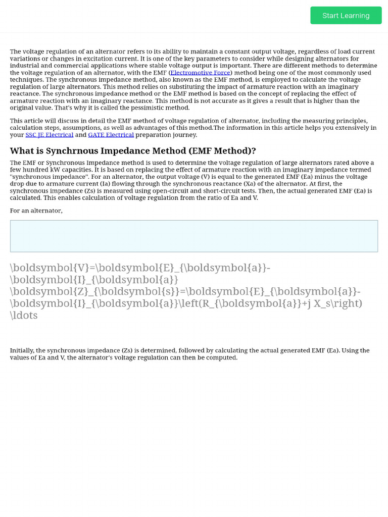 EMF Method ( Synchrnous Impedance Method) of Voltage Regulation of ...