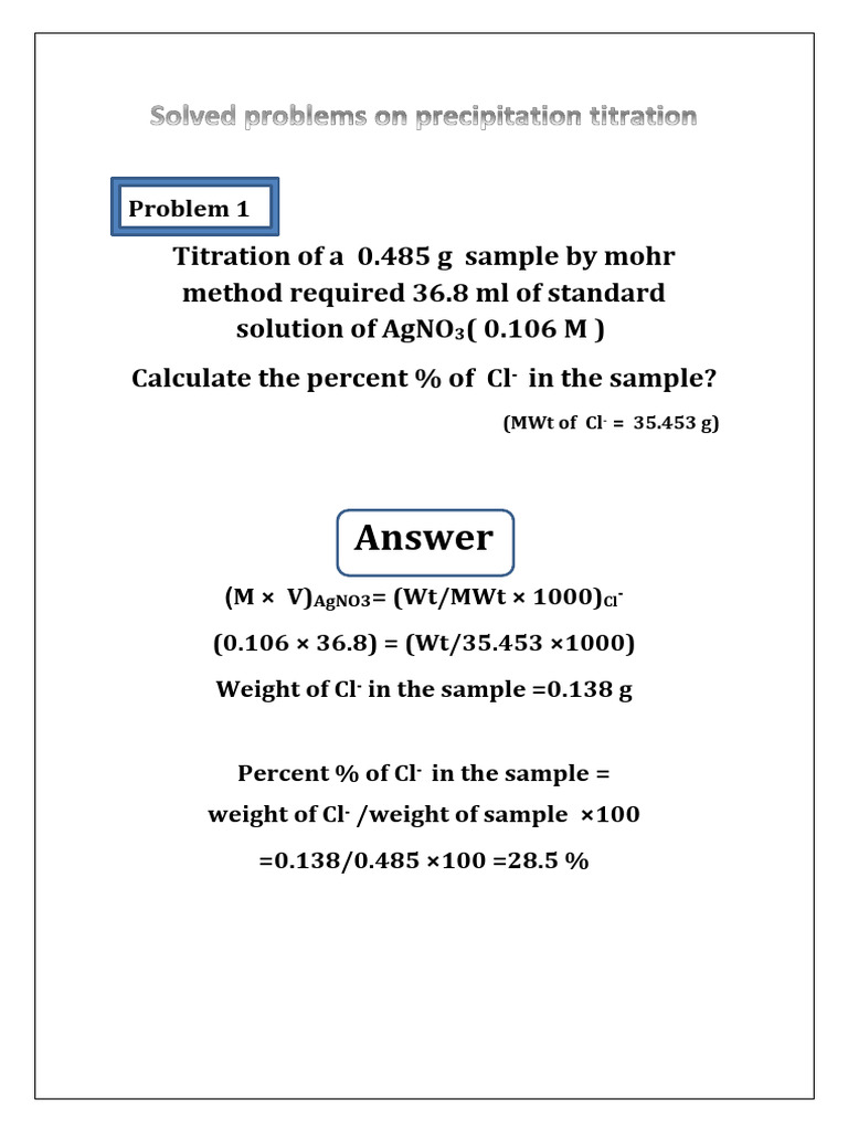 Solved Problems On Precipitation Titration | PDF