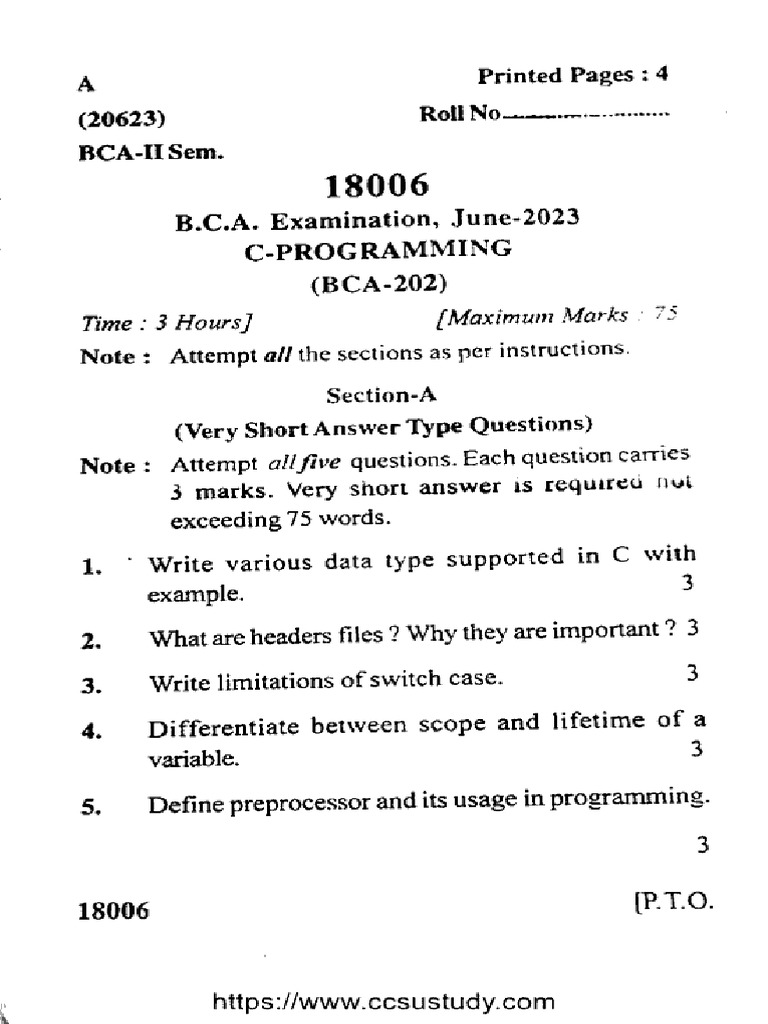 Bca 2 Sem C Programming 18006 June 2023 | PDF