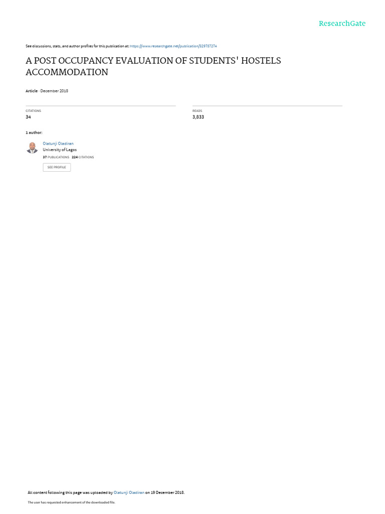 A Post Occupancy Evaluation of Students' Hostels Accommodation | PDF | Ventilation (Architecture ...