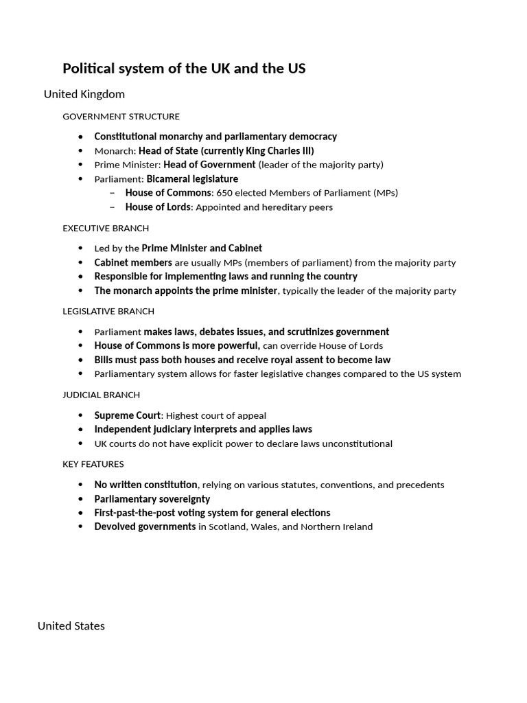 12 Political System of The UK and The USA | PDF | Legislature | Parliament