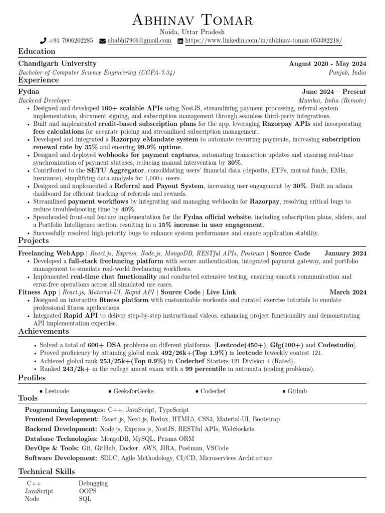 Abhinav Resume | PDF | Software Development Process | Computer Programming
