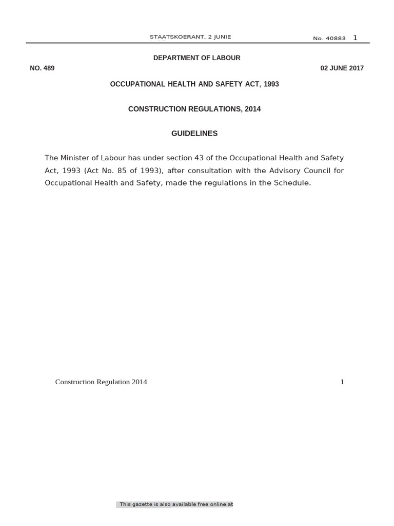 Construction Regulations 2014 | PDF | Occupational Safety And Health ...