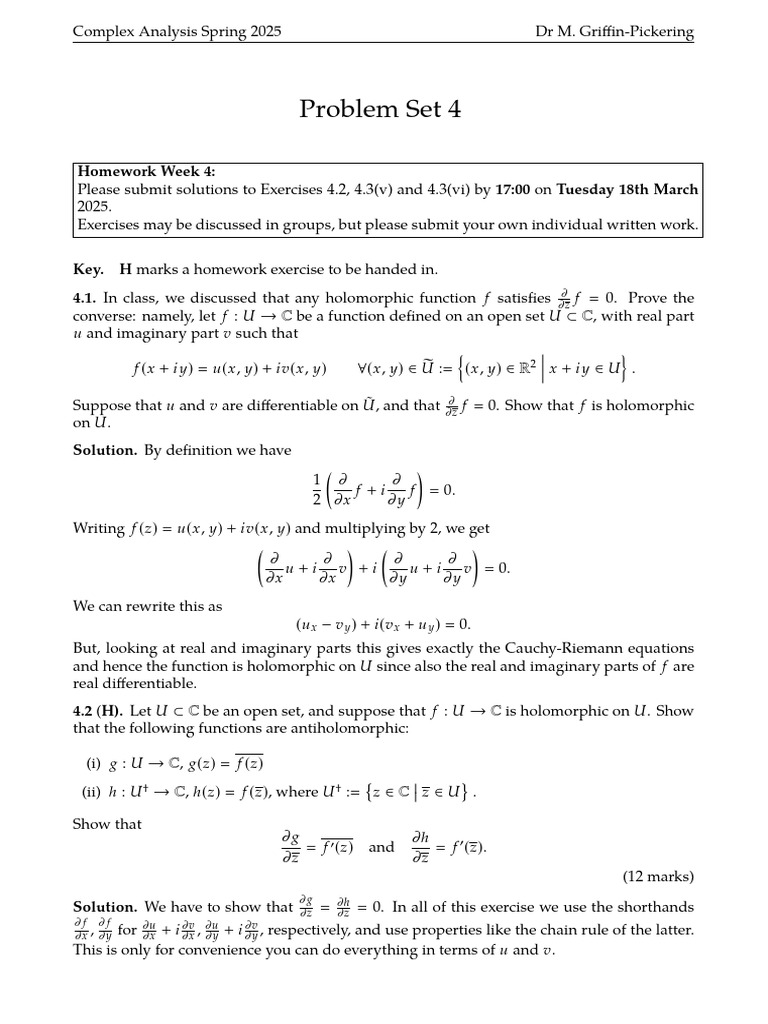 491826exercises 4 Solutions | PDF | Holomorphic Function | Mathematics