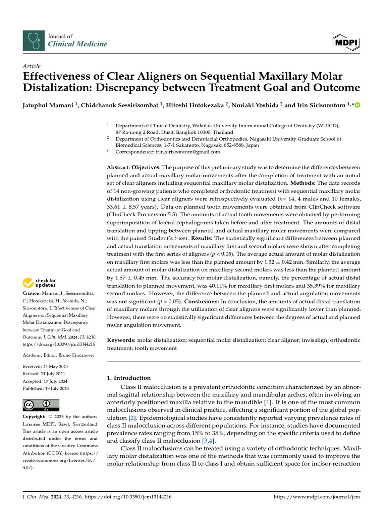 22 Effectiveness of Clear Aligners on Sequential Maxillary Molar ...