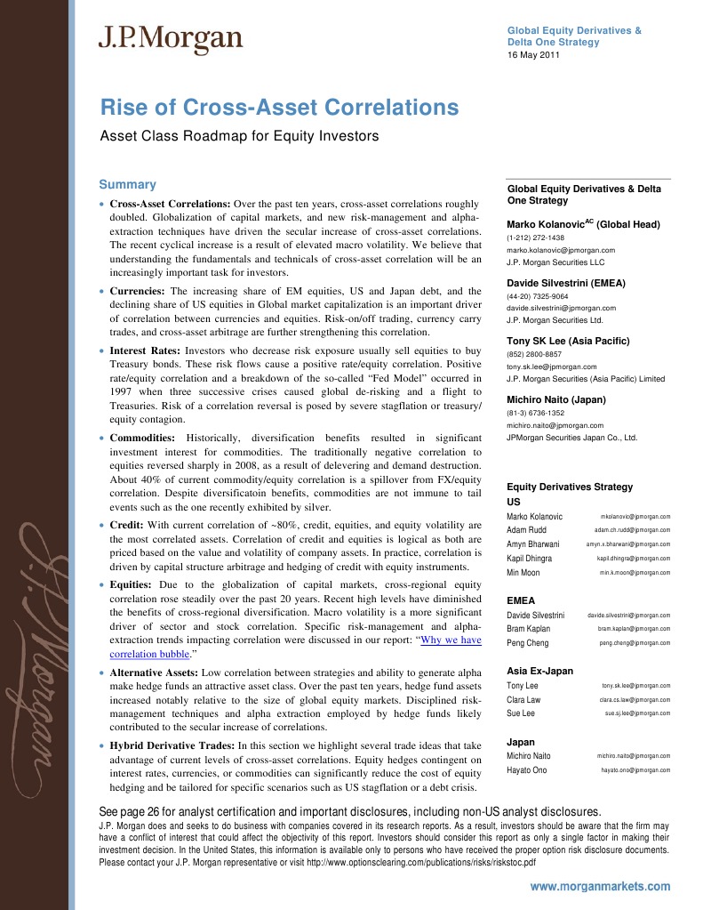 Jpmorgan Cross Asset Correlations Download Free Pdf Arbitrage Stocks