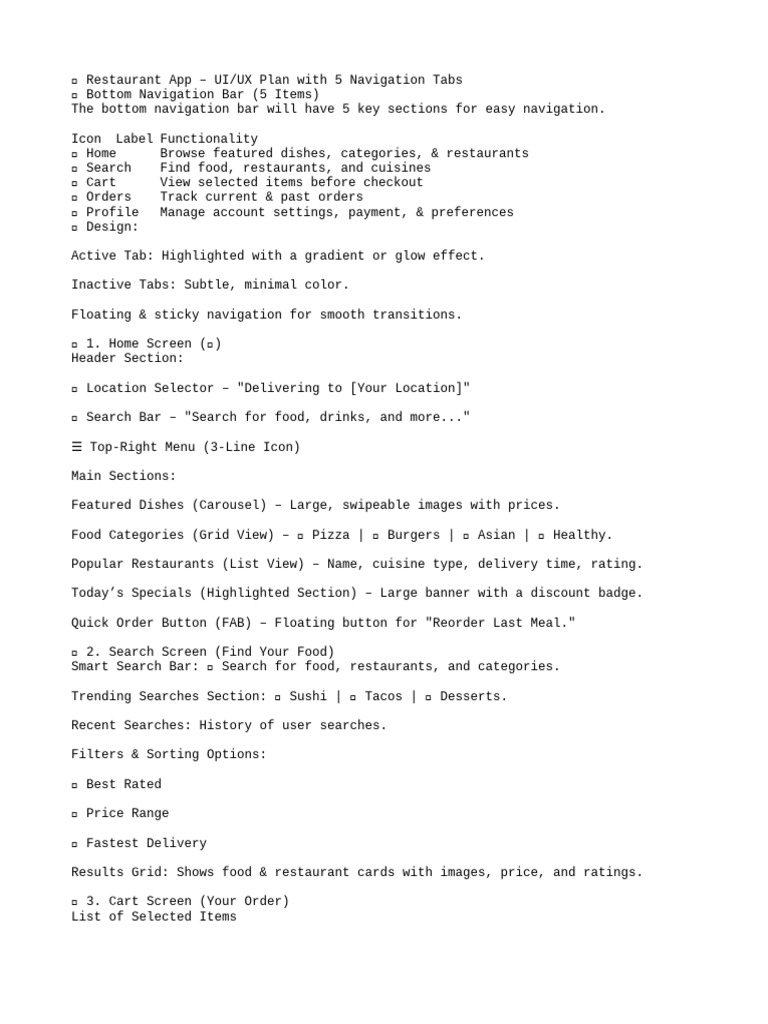 Restaurant App UI/UX Navigation Plan | PDF | Icon (Computing) | Login