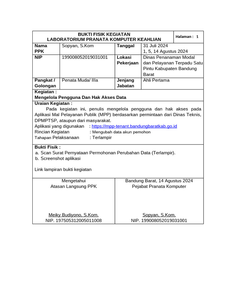 Bukti Fisik Kegiatan - Mengelola Pengguna Dan Hak Akses Data | PDF