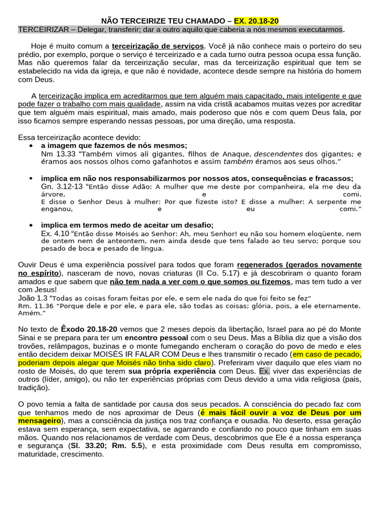 Palavra 01.08.2021 - Nao Terceirize o Teu Chamado | PDF | Deus | Jesus