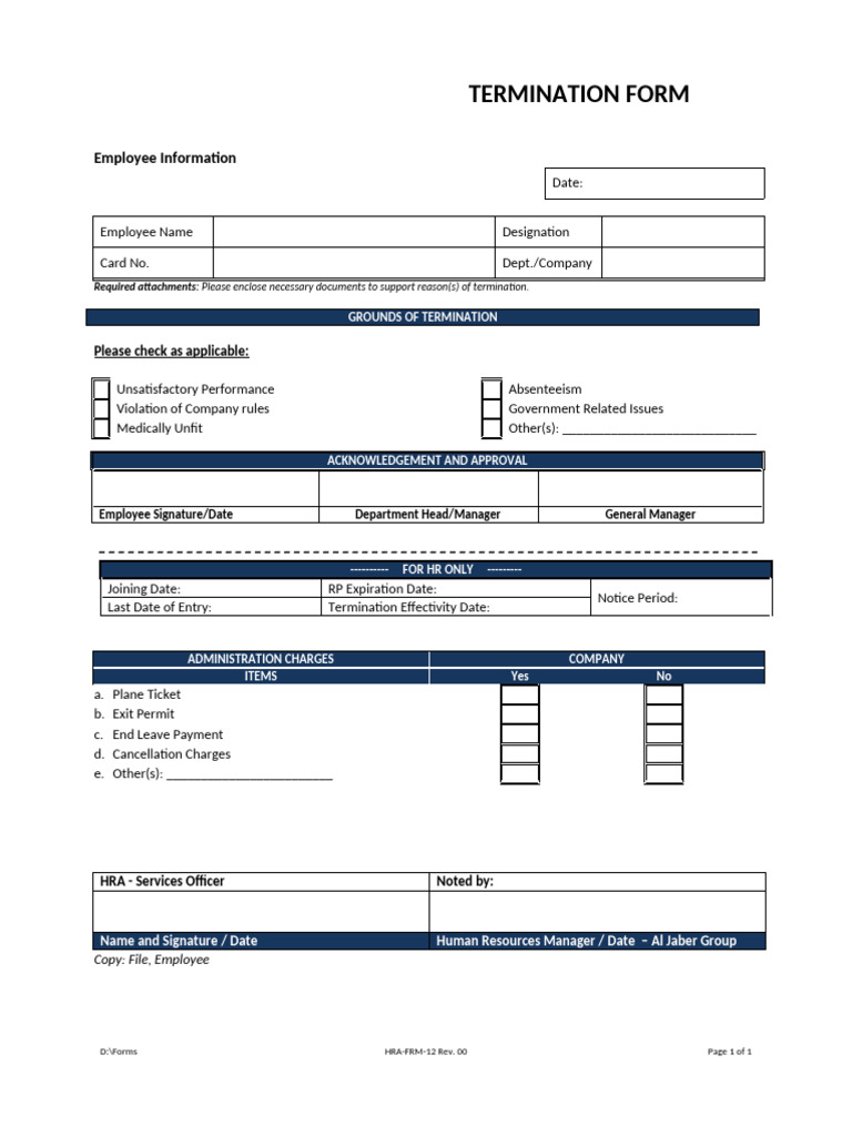 Termination Form | PDF
