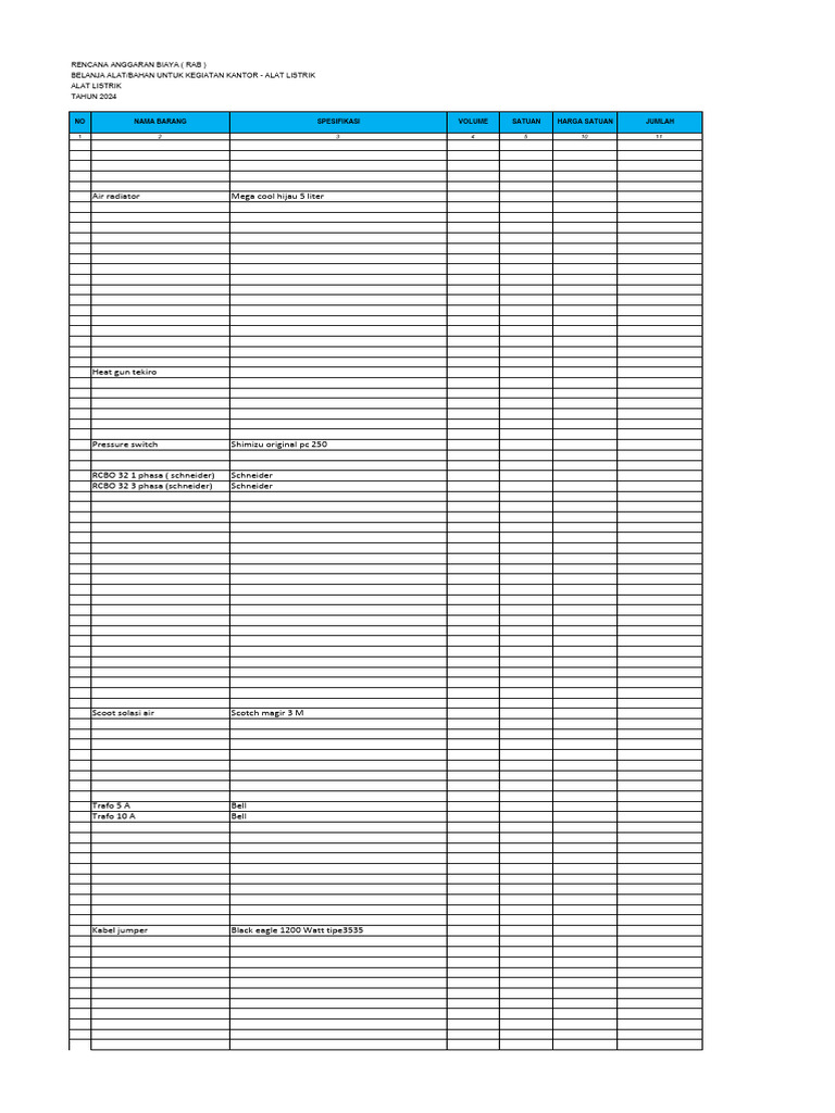 RAB Bahan Listrik | PDF