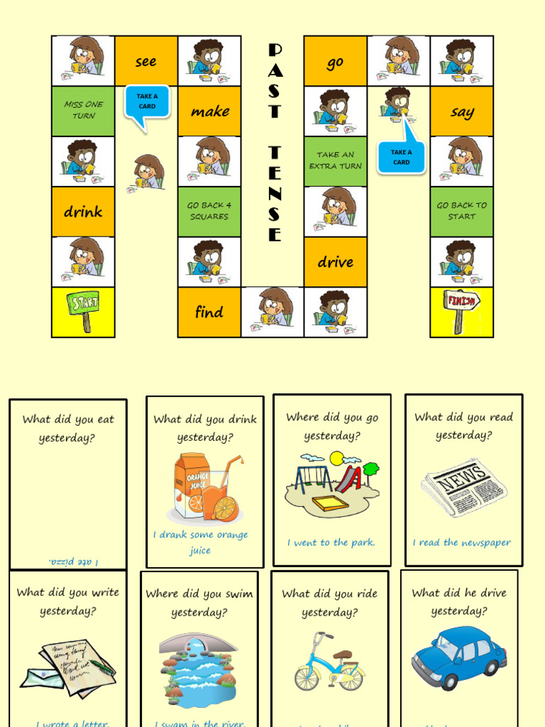 Past Tense Boardgame and 32 Cards Boardgames Fun Activities Games Games ...