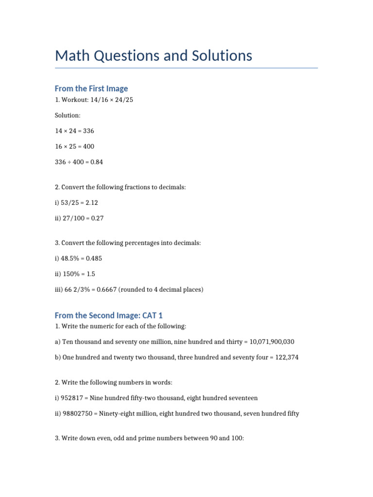 Math Questions and Solutions | PDF
